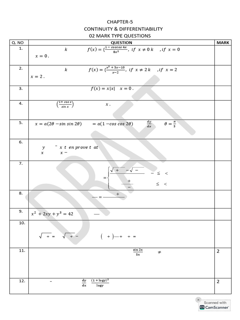 2 Mark Type (Continuity & Differentiability) | PDF | Function (Mathematics) | Elementary Mathematics
