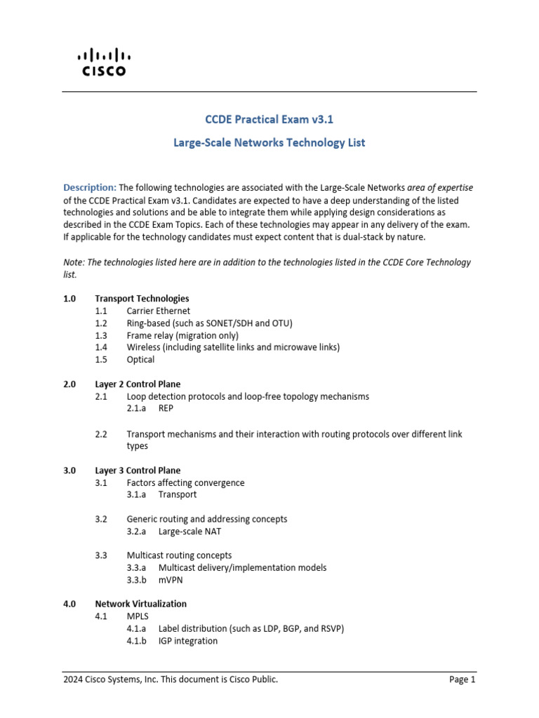 CCDE v3.1 Practical Large Scale Networks Technology List Final 0523 ...