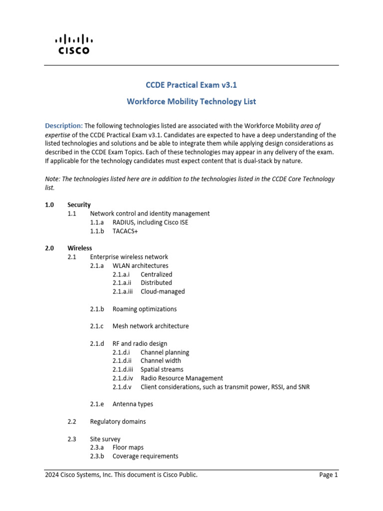 CCDE v3.1 Practical Workforce Mobility Technology List Final 0523 | PDF ...