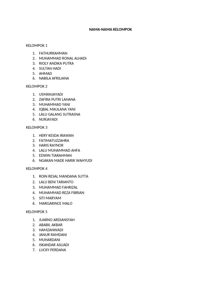 Daftar Nama Kelompok Arbitrase | PDF
