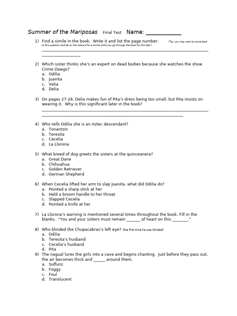 Summer of The Mariposas: Name | PDF