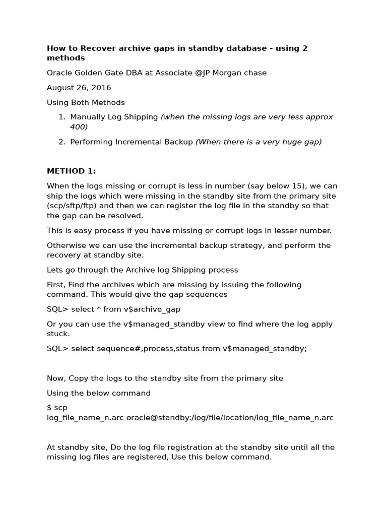 How To Recover Archive Gaps in Standby Database | PDF | Backup ...