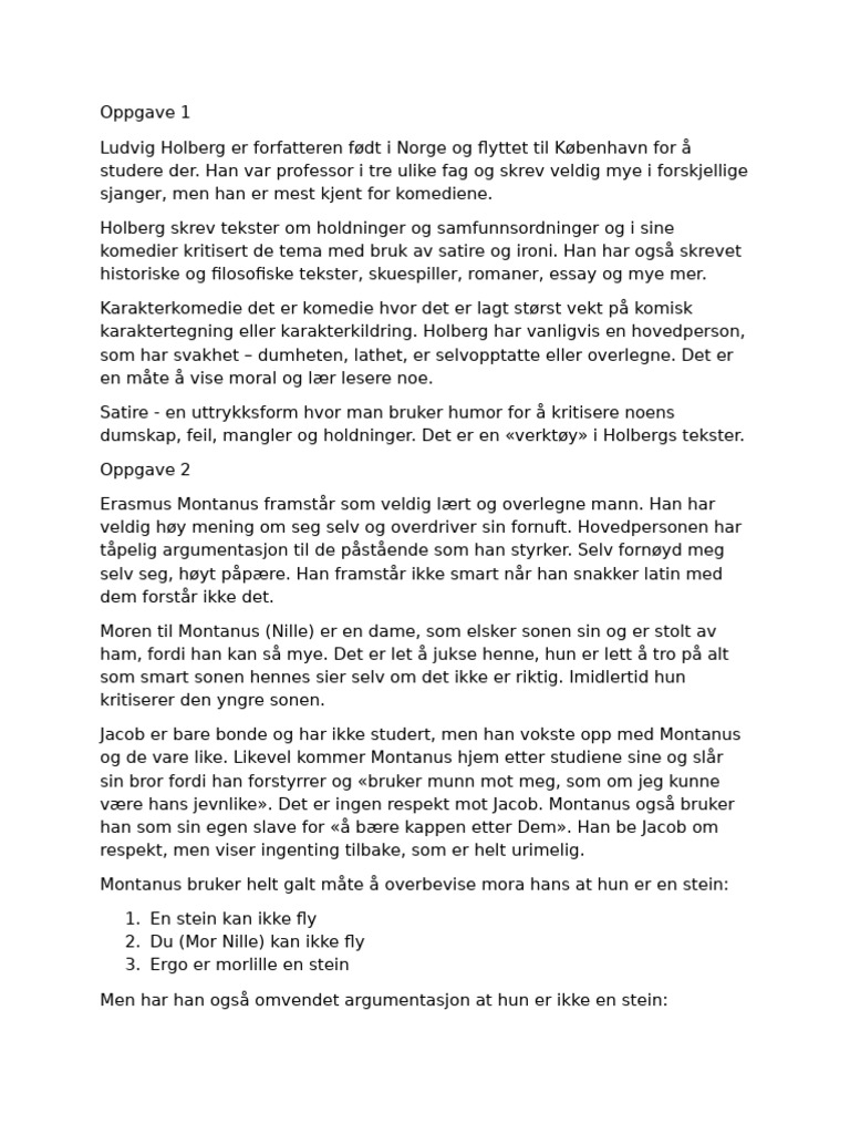 Erasmus Montanus (Oppgave) | PDF