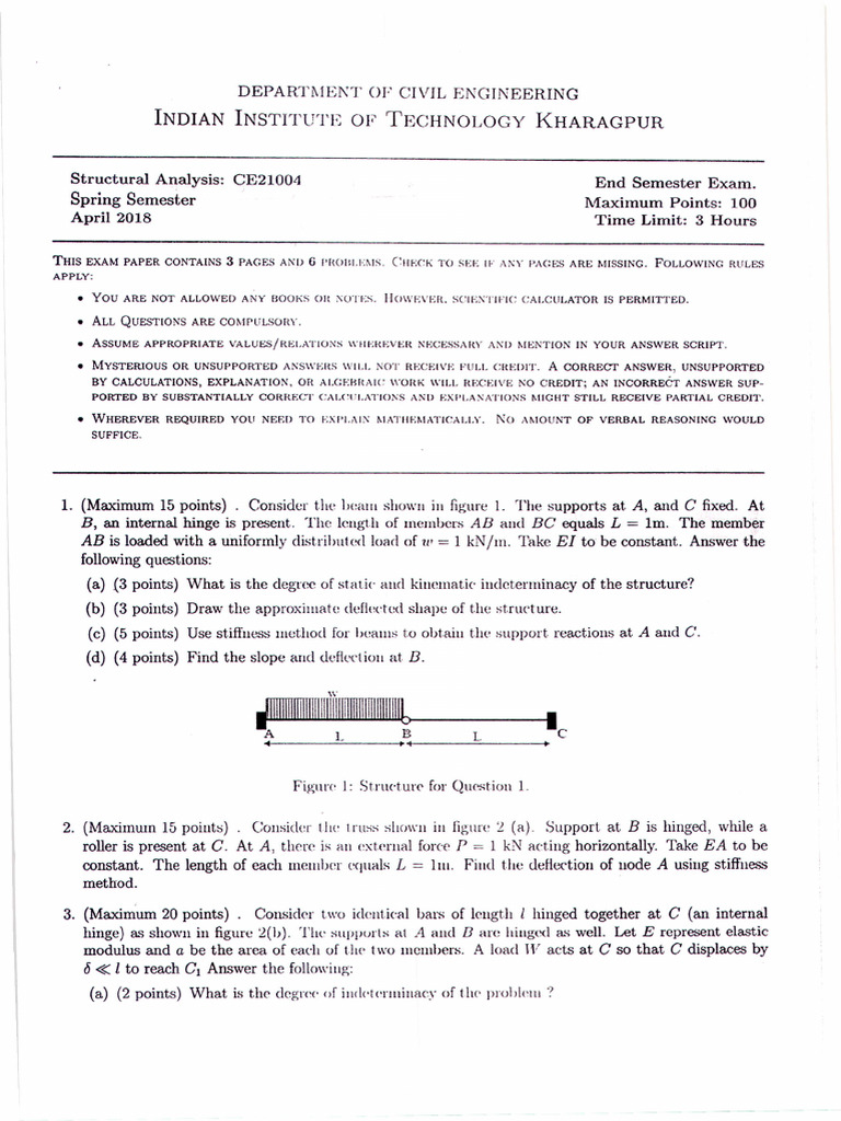 2018 End-SpringSemesterExam2017-18 Civil Engg CE21004 Structural ...