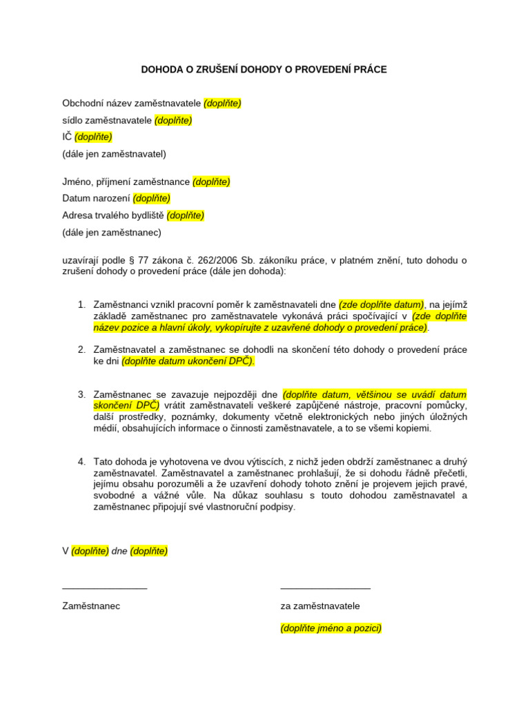 Dohoda o Zruseni DPP | PDF