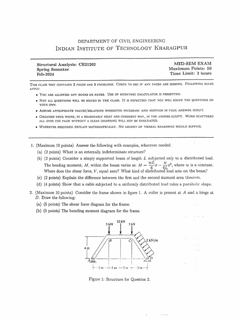 2024 Mid Spring Civil CE21202 Structural Analysis MS 2024 | PDF