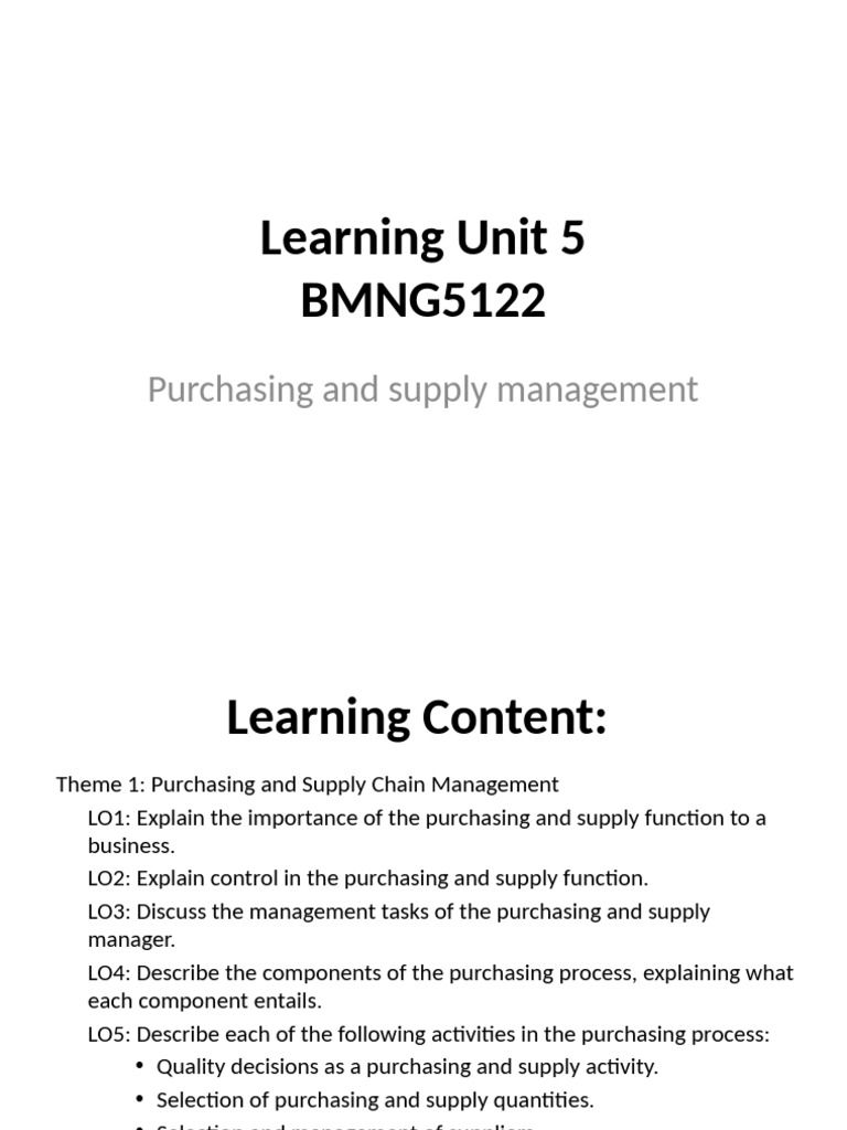 Learning Unit 5 Part 1 BMNG5122 | PDF | Supply Chain | Procurement