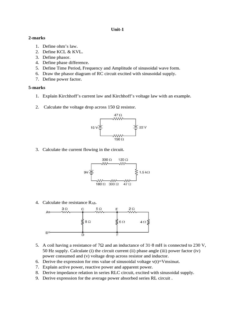 Model Questions Beee First Internal Exam | PDF | Electric Motor | Ac Power
