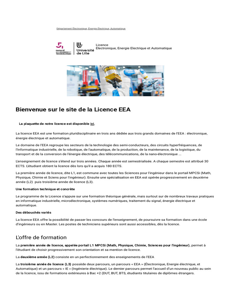 Licence EEA : Formation et Débouchés | PDF | Électronique | Ingénierie