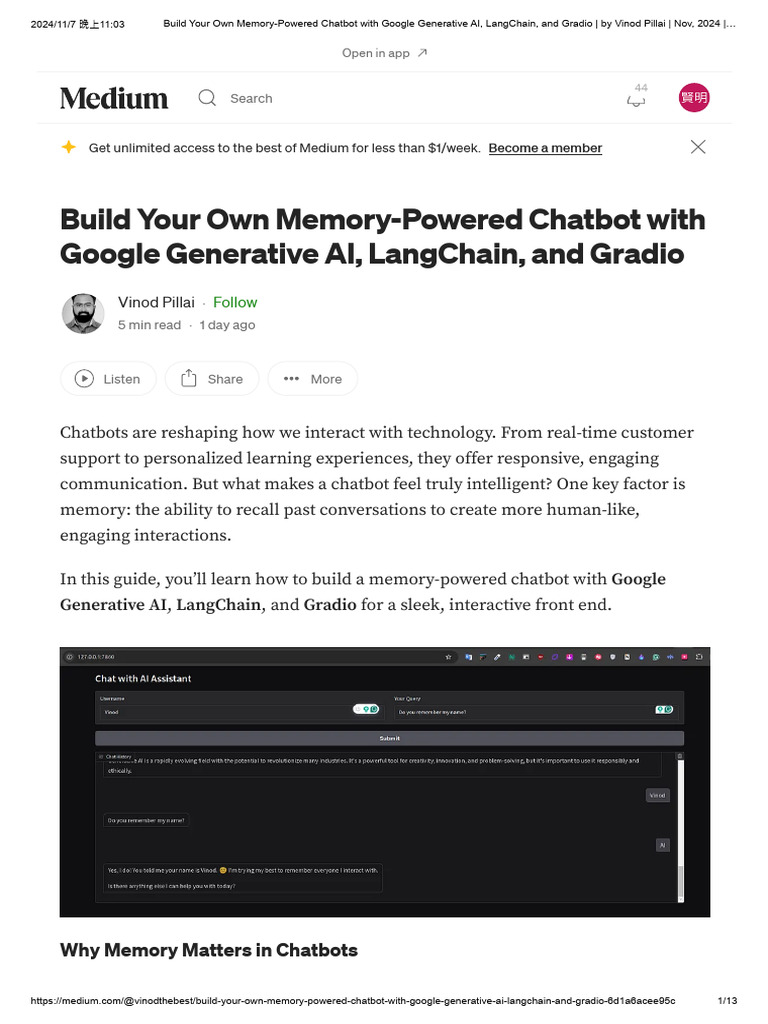 Build Your Own Memory-Powered Chatbot with Google Generative AI, LangChain, and Gradio _ by ...