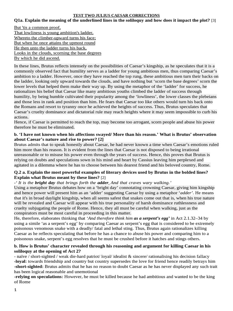 Brutus' Soliloquy Analysis in Julius Caesar | PDF | Julius Caesar | Snake