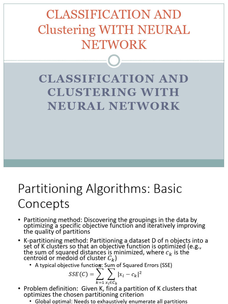 CLUSTERING CLASSIFICATION AND INTRO NEURAL NETWORK | PDF | Cluster ...
