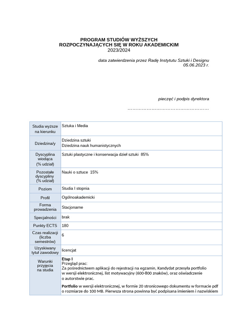 Plan Studiów SIM 2023-2024 | PDF