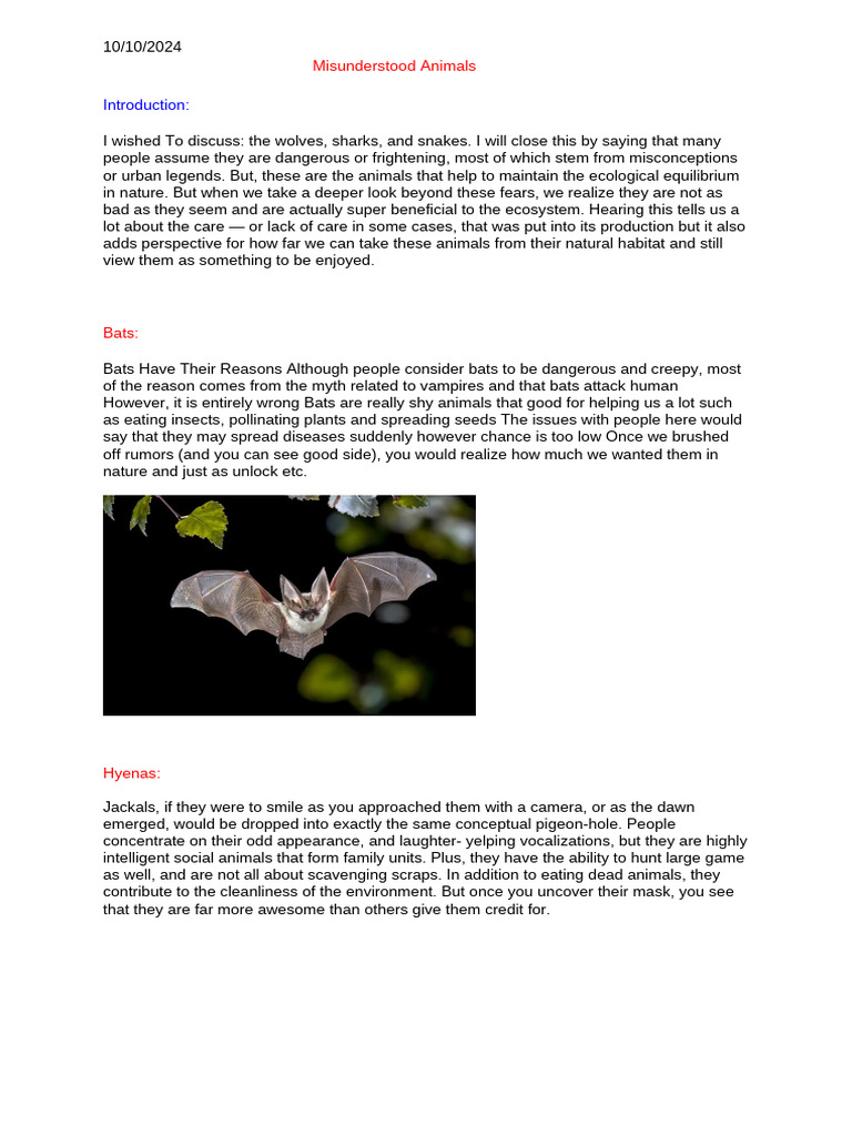 Misunderstood Animals and Their Benefits | PDF