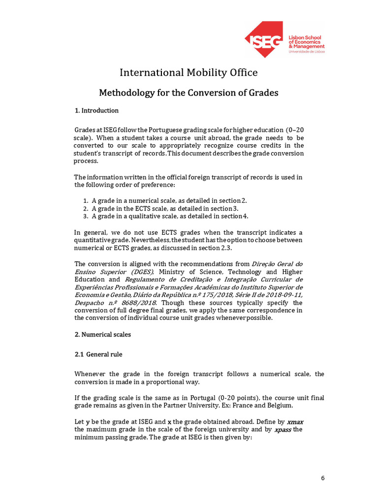 GradeConversionProcedures ISEG en | PDF