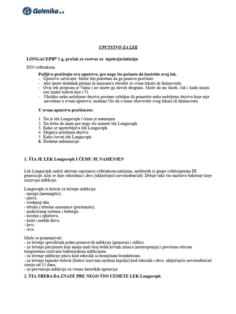 Uputstvo Longaceph® 10x1g Prasak Mart2022 | PDF