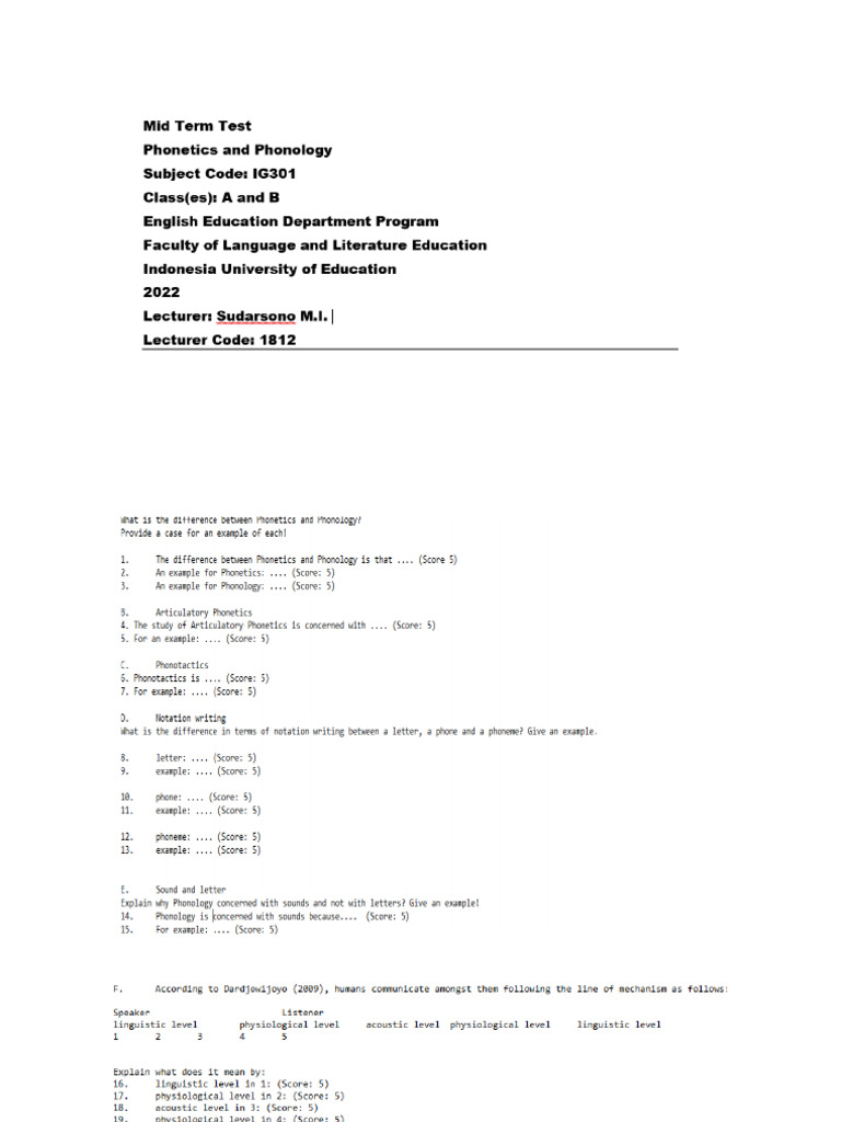 Soal2 UTS Phonetics and Phonology 2022 PPT pdf | PDF