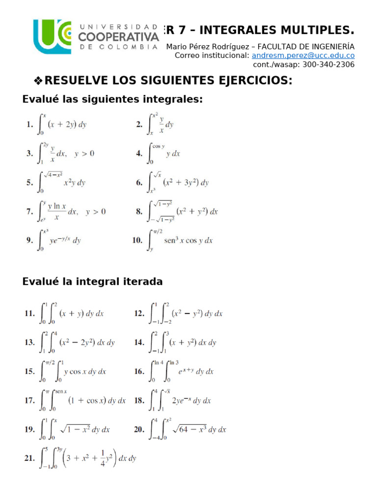 Taller 7 - Integrales Multiples - Ucc | PDF