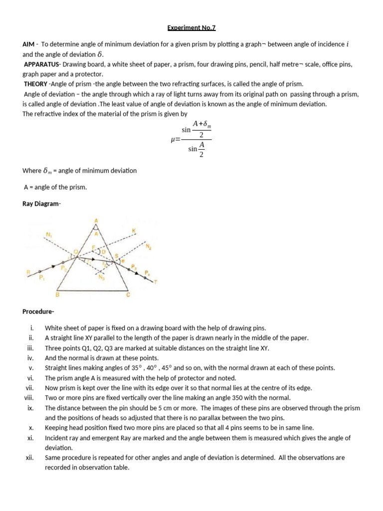 Physics class 12 Experiment No.7 | PDF | Optics | Electromagnetic Radiation