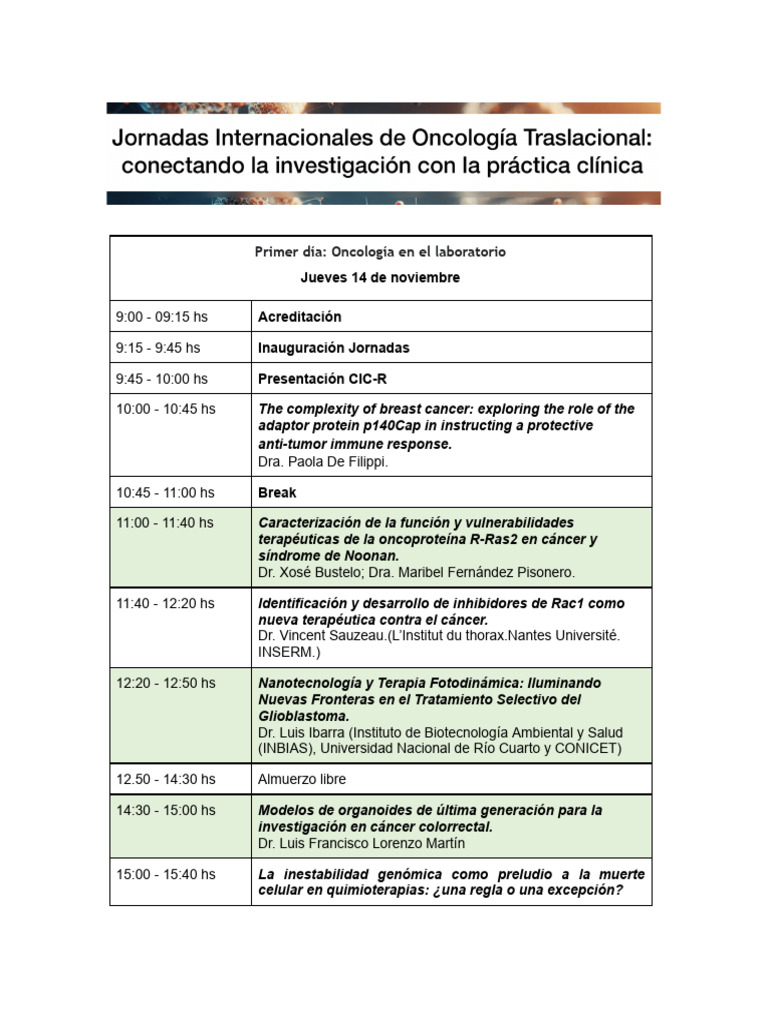 Programa Jornadas Oncología | PDF | Oncología | Medicina