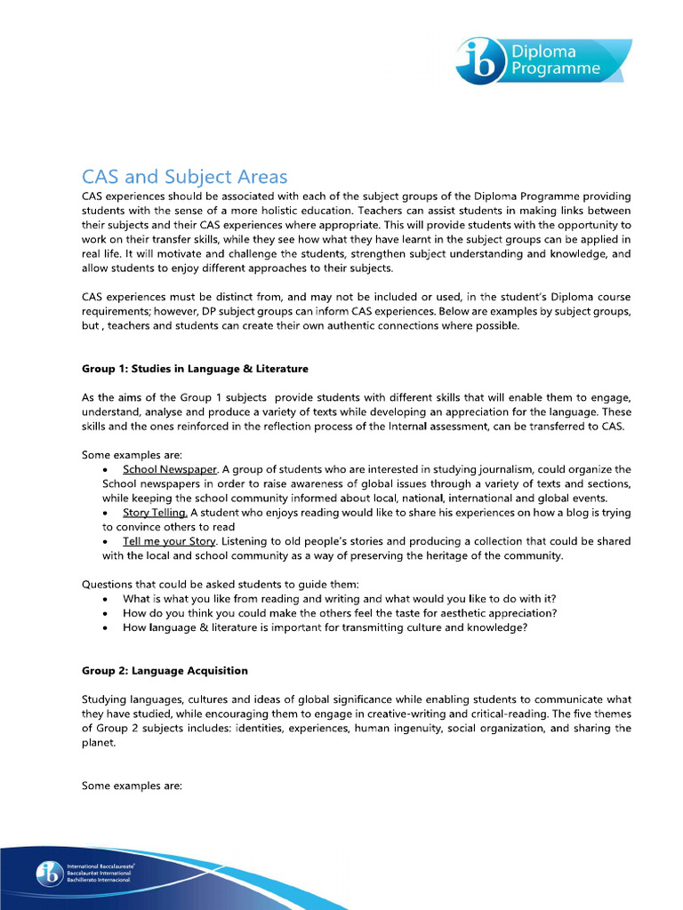 CAS and Subject Areas guide | PDF