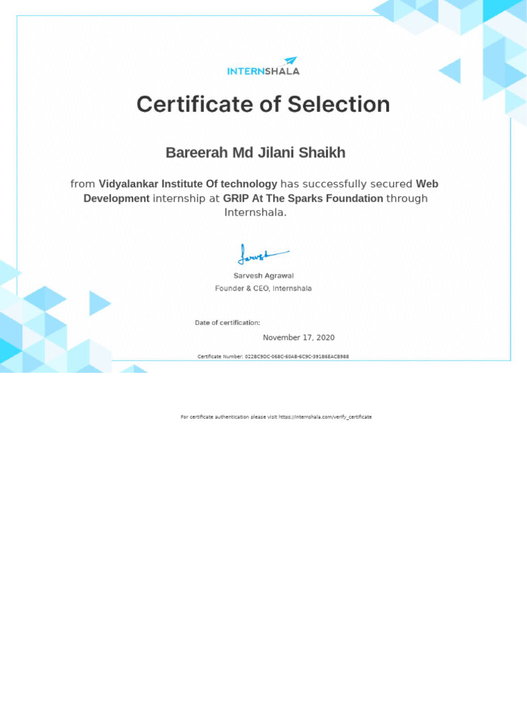 Web Development Internship Certificate | PDF