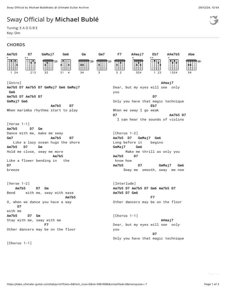 Sway Official by Michael Bublétabs at Ultimate Guitar Archive | PDF ...