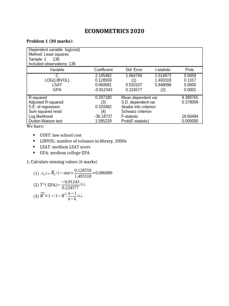 Econometrics 2020 Pdf Coefficient Of Determination Errors And