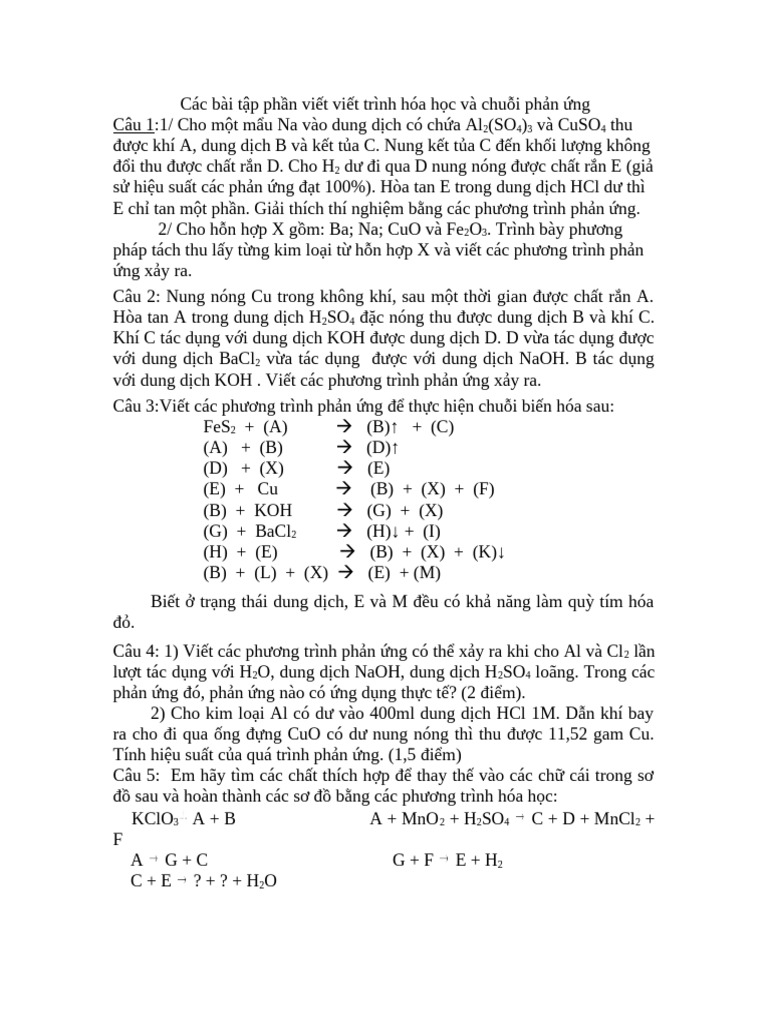 bai tap phan viet phuong trinh phan ung hsg hoa 9 | PDF