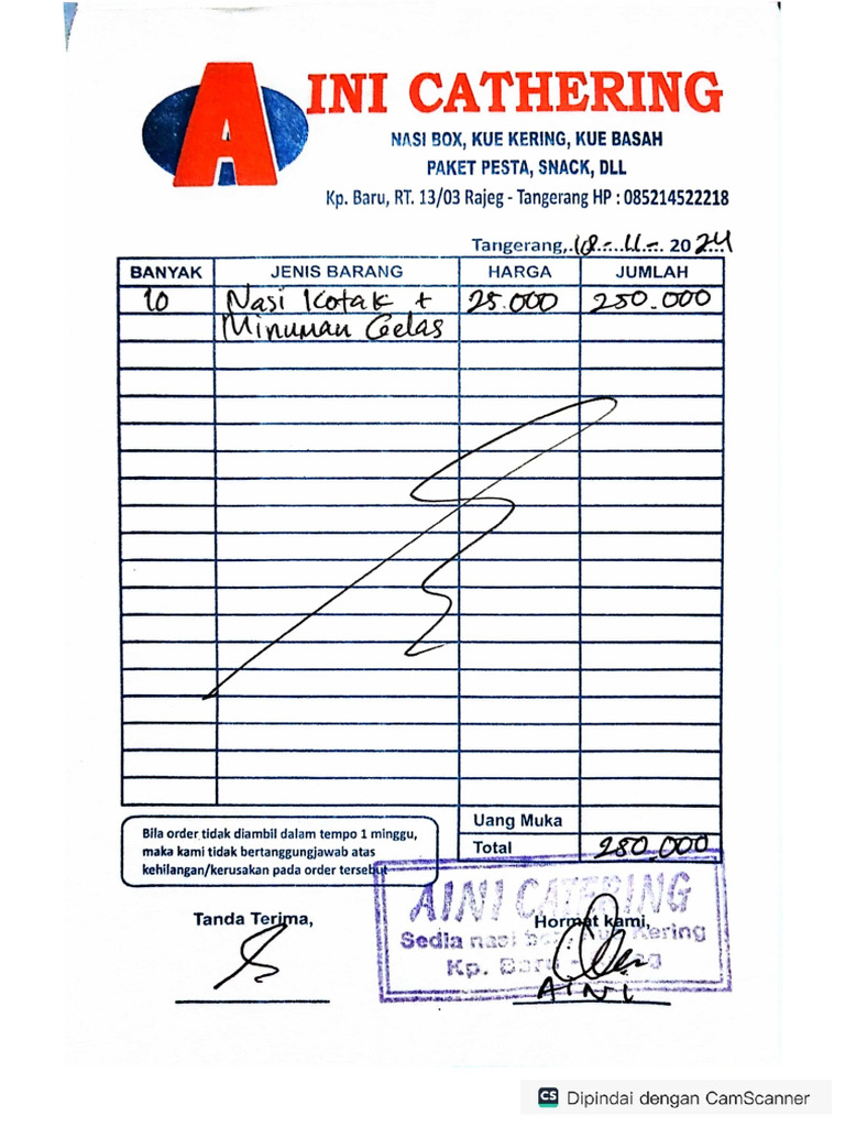 nota nasi kotak dan minuman gelas 1 | PDF