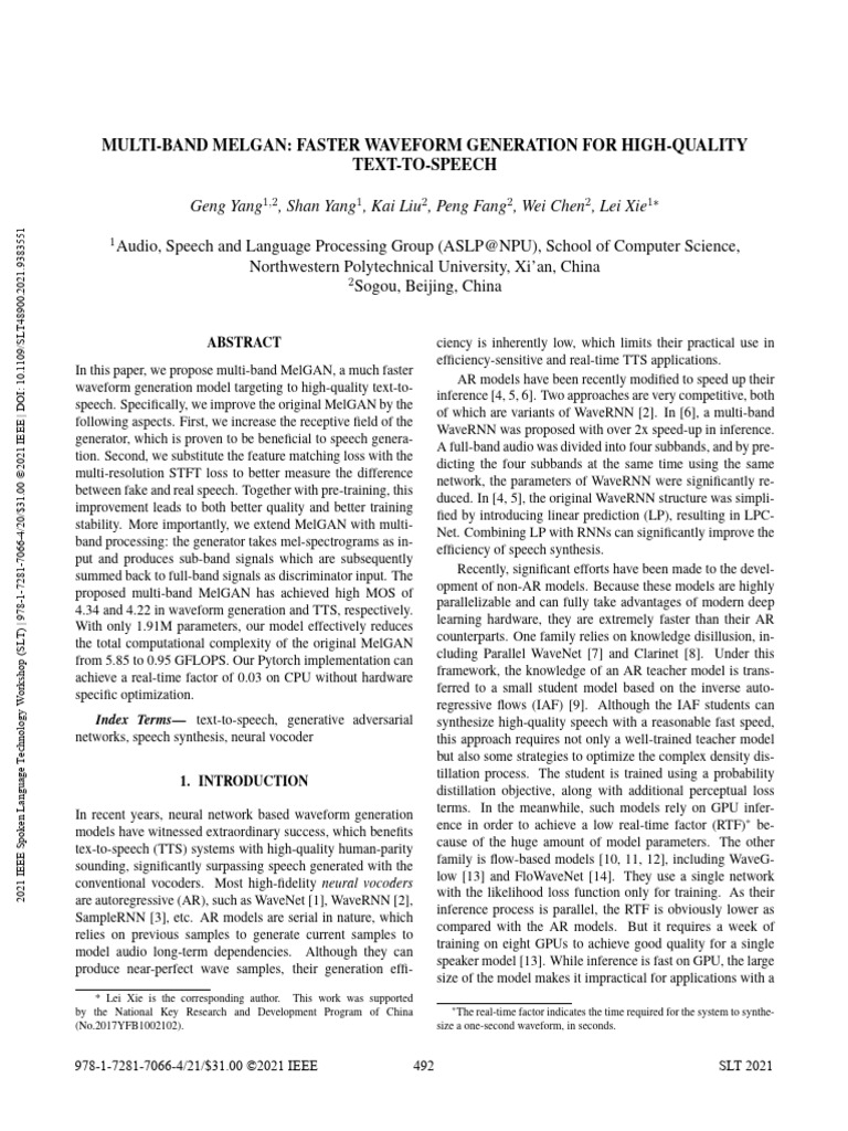 Multi-Band_Melgan_Faster_Waveform_Generation_For_High-Quality_Text-To-Speech | PDF | Speech ...