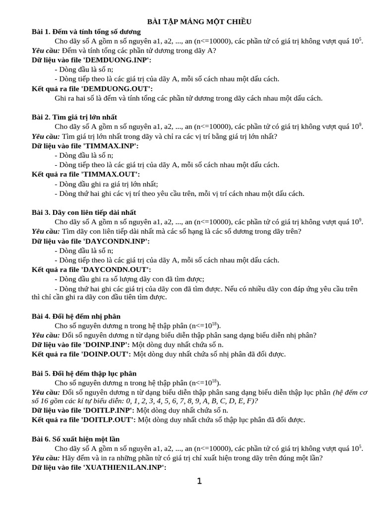 Bai Tap Mang 1 Chieu | PDF