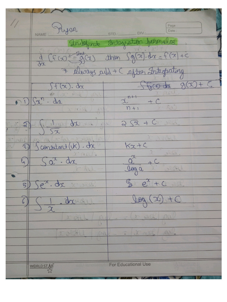Indefinite Integration Formulas | PDF