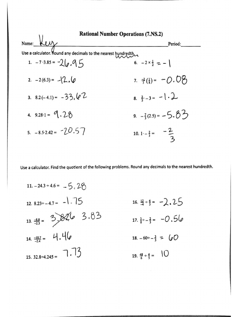Rational Number Operations (7.NS.2) KEY | PDF