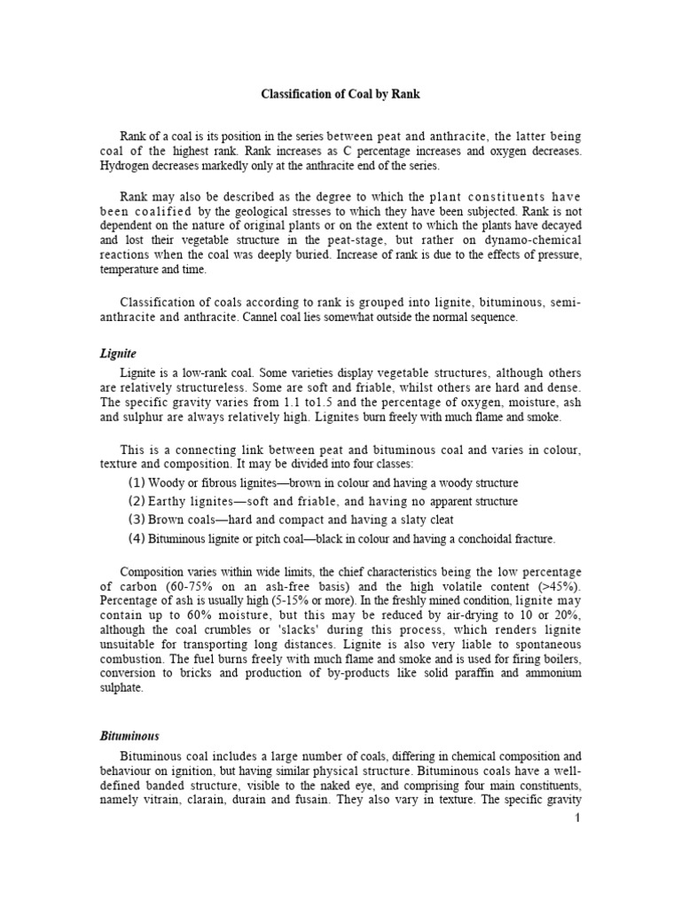 Classification of Coal by Rank | PDF | Coke (Fuel) | Coal