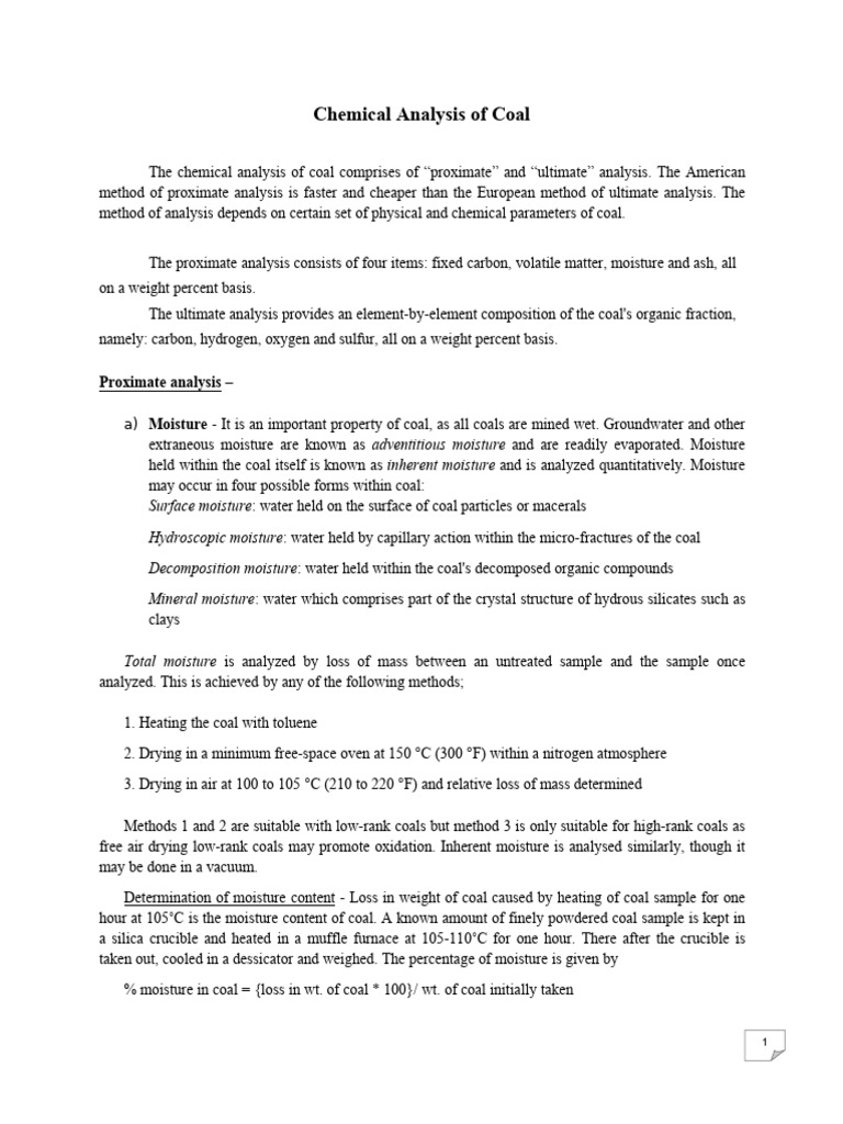 Coal Chemical Analysis Methods | PDF | Coal | Physical Sciences