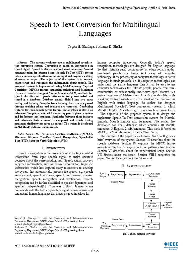 Speech to Text Conversion for Multilingual Languages | PDF | Support ...