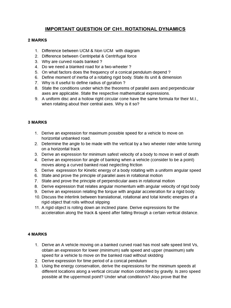 Imp Questions Phy 1 12th (Qb) | PDF | Liquids | Pressure