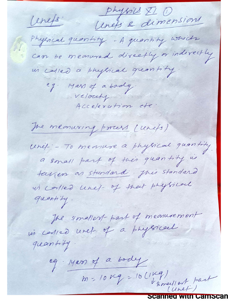 XIth phy UNIT & DIMENSION | PDF