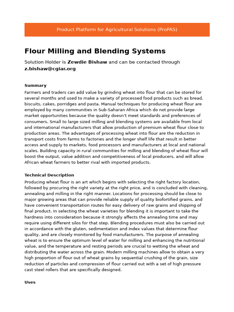 product-profile-flour-milling-and-blending-systems (1) | PDF | Flour | Wheat
