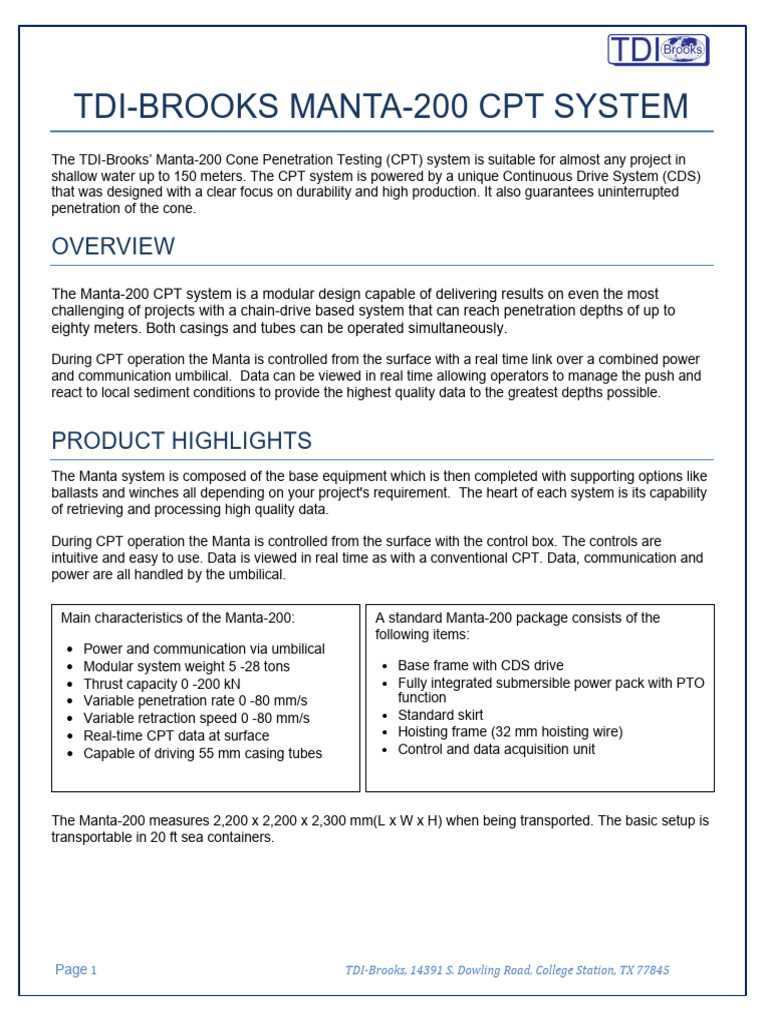 Manta-200 Cone Penetration Testing System | PDF