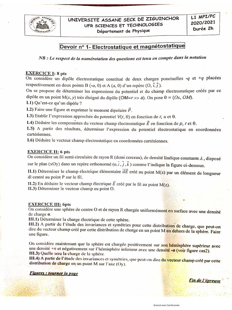 Devoirs Et Examens D'electrostatique 2 | PDF