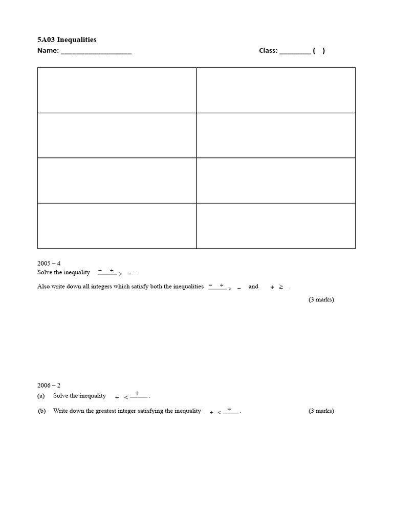 Math Inequalities Practice | PDF | Inequality (Mathematics) | Abstract ...