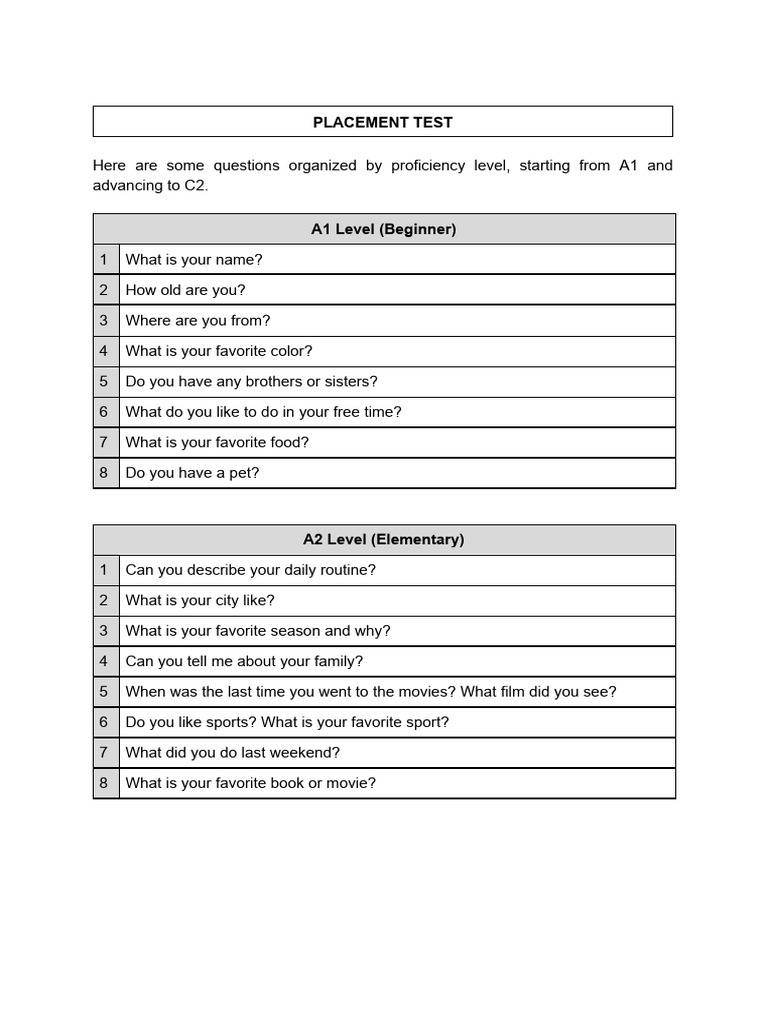 Placement Test 1 | PDF