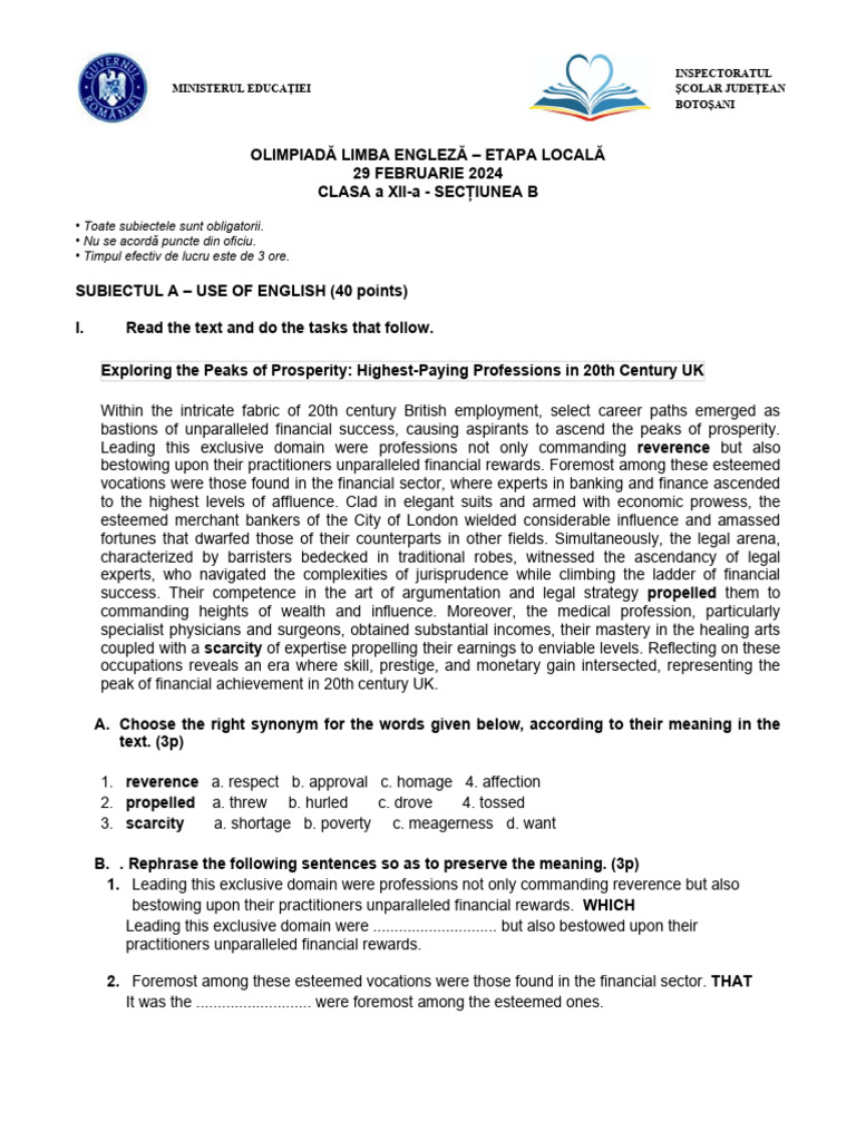 XII Sectiunea B Engleza Subiect Etapa Locala | PDF | Physician