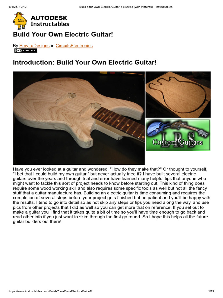 Build Your Own Electric Guitar! - 8 Steps (With Pictures) - Instructables | PDF | Guitars | Drill
