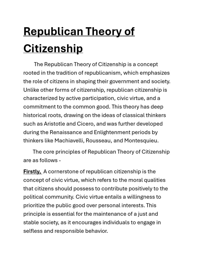 Republican Citizenship: Principles & Impact | PDF | Republicanism ...
