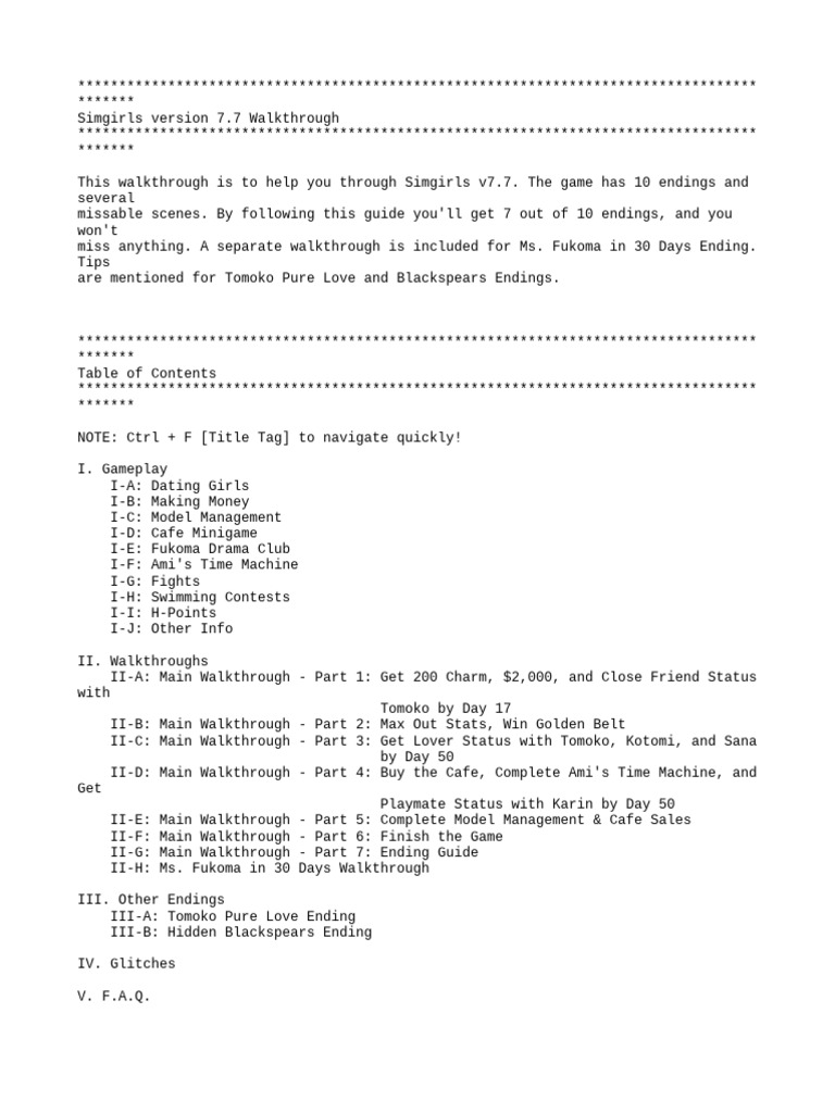 Simgirls 7.7 Complete Walkthrough Guide | PDF