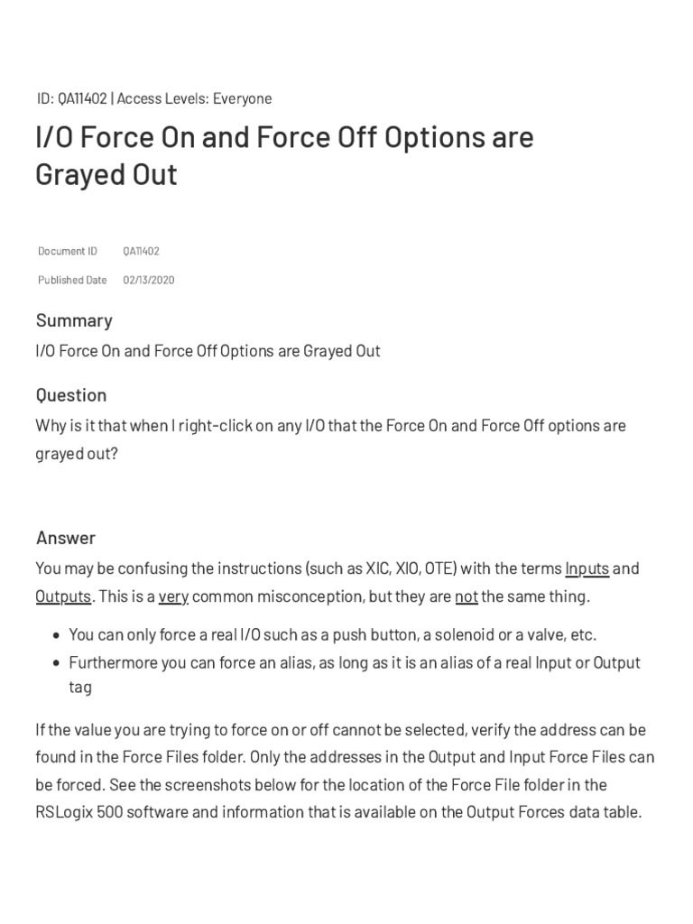 I - O Force On and Force Off Options Are Grayed Out | PDF