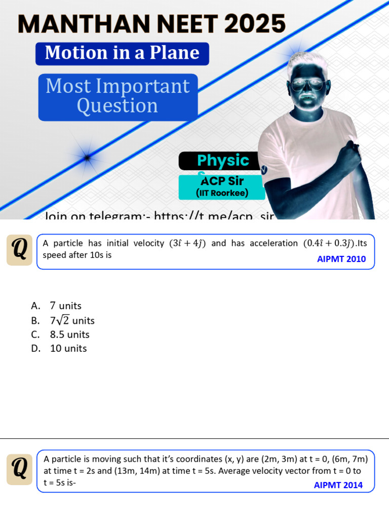 Motion in A Plane Questions | PDF | Physics | Quantity